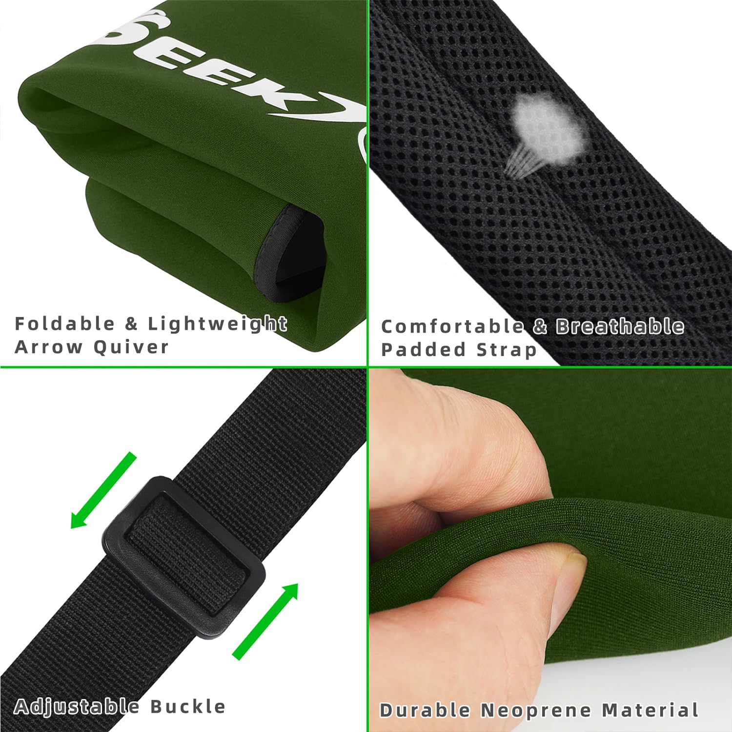 Seektop Archery Back Arrow Quiver Holder, Adjustable Foldable Archery Quivers for Arrows Bow Hunting and Target Practicing for Youth Adults (New-Green)