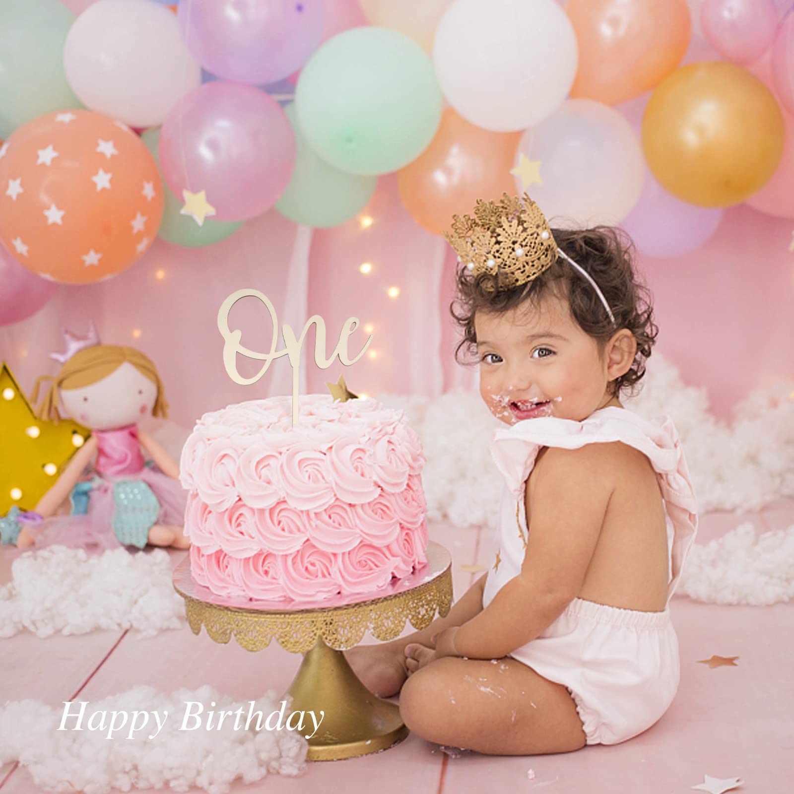 One Cake Topper 1st Birthday Girl Boy First Birthday Cake Topper Wooden Rustic Boho Cake Decorations for Smash Cake