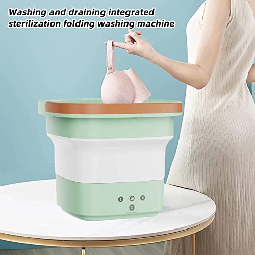 Portable Washing Machine, 6 L 3-Speed Adjustment Mini Foldable Washer with Drain Basket USB Compact Outdoor Washing Machine for Underwear, Sock, Suitable for Travel, Camping,Apartments(Green)