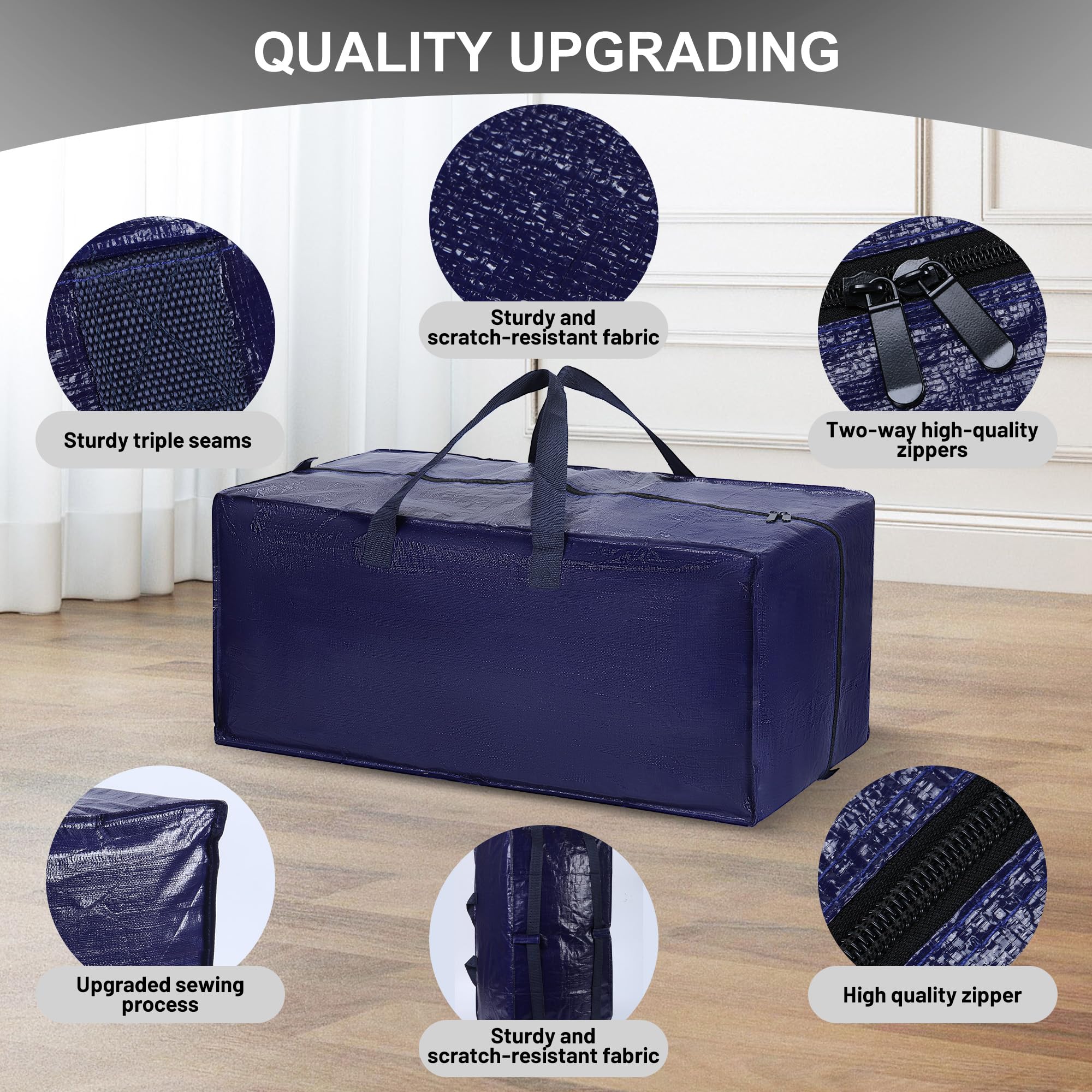 Moving Bags Heavy Duty Extra Large - 7 Pack Moving Boxes Storage Totes with Zippers & Backpack Straps Strong Handles, Clothes Storage Containers for Space Saving Moving Storage, Navy Blue