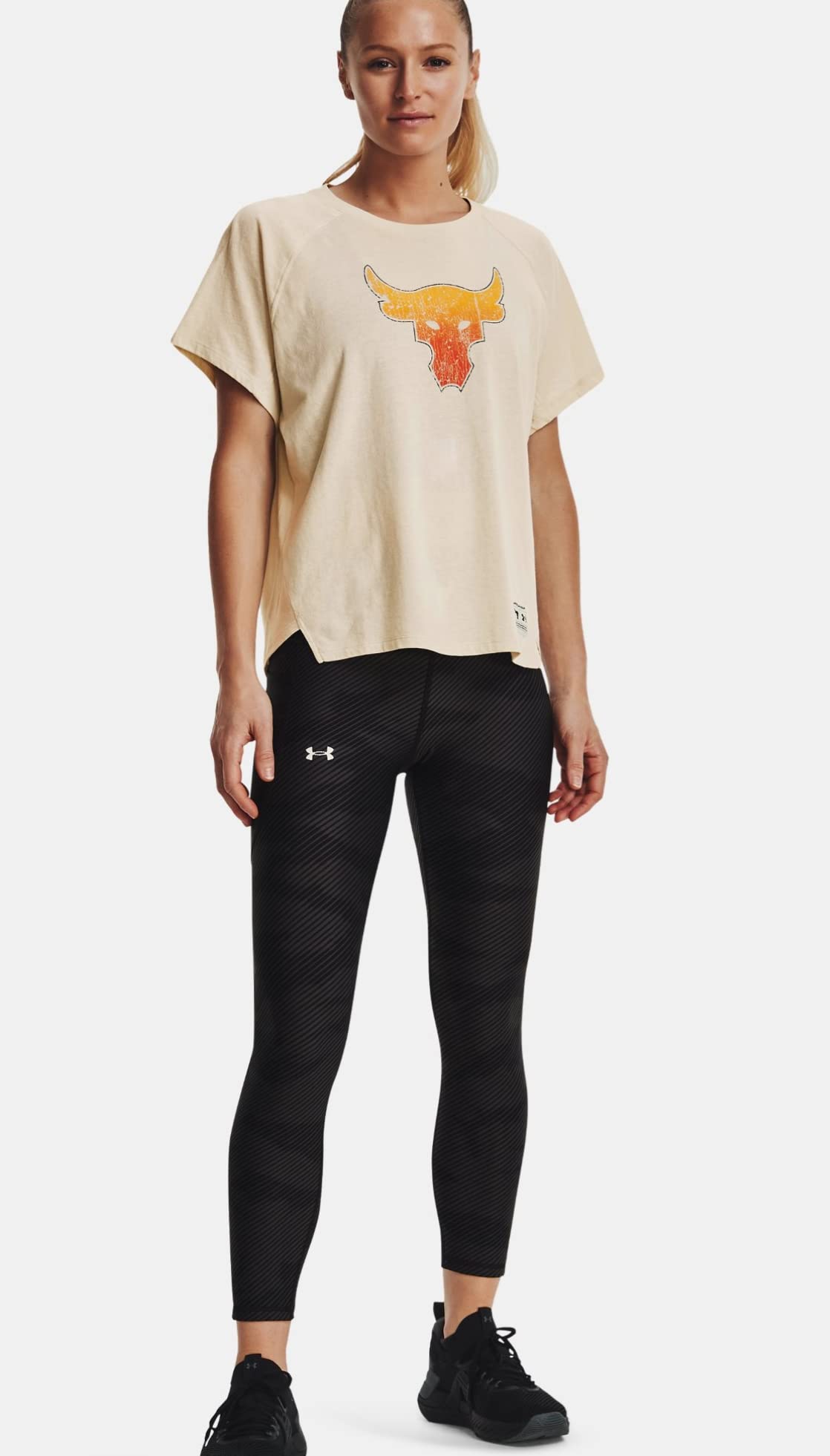 Under Armour Women's T-Shirt Cotton/Polyester Blend Project Rock Collection (Summit White/Black - 110, Medium)
