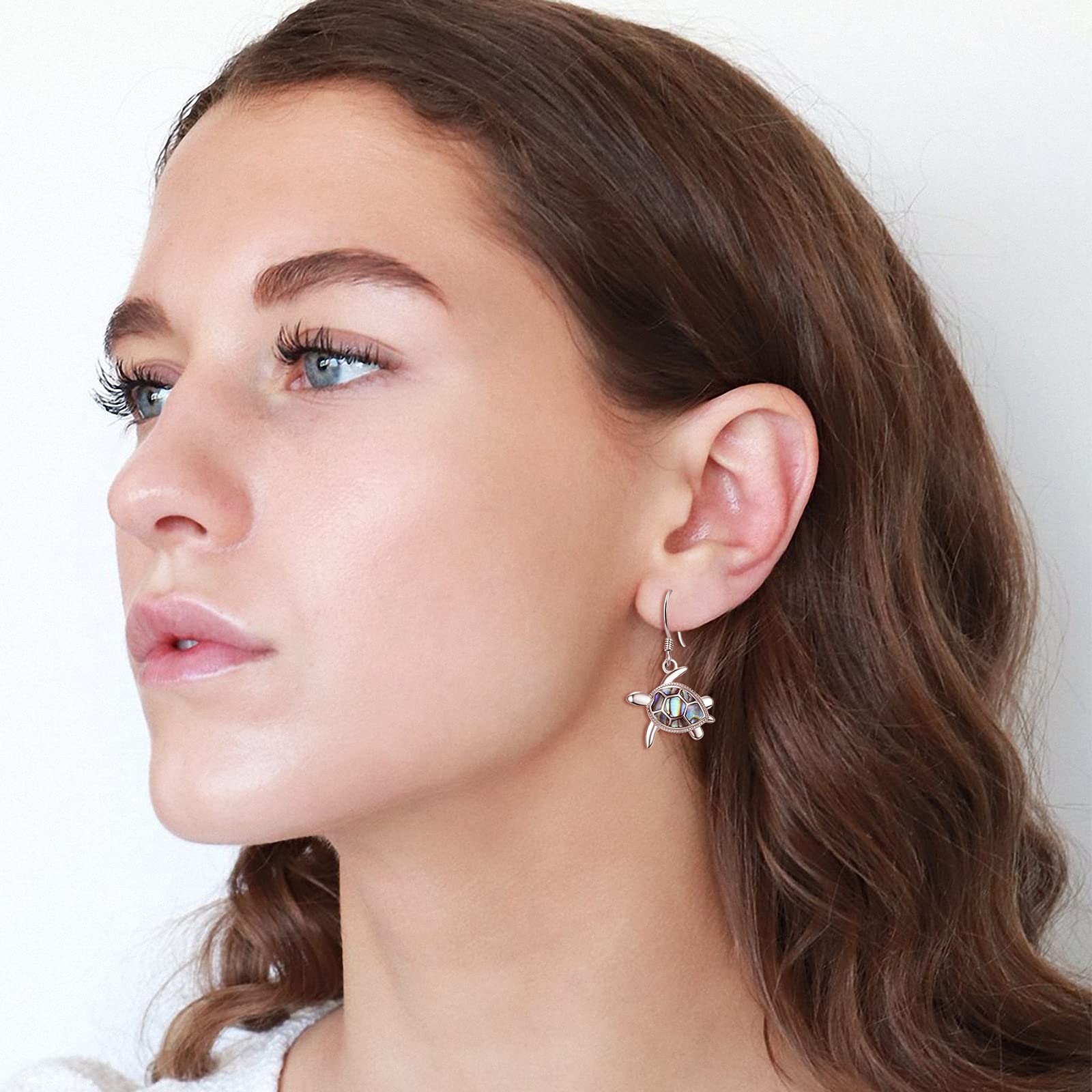 Sea Turtle Earrings for Women Abalone Shell 925 Sterling Silver Dangle Earrings Hypoallergenic Drop Animal Ocean Jewelry Turtle Gift