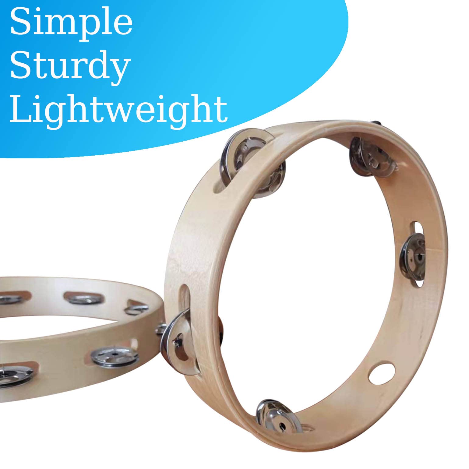 Tambourine 8 inches 5 pairs of Jingles, Wooden Frame, Headless