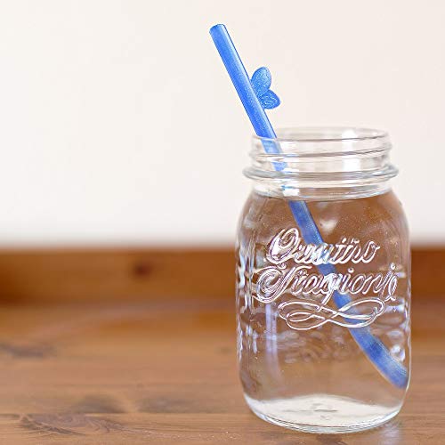 WonderSip Butterfly Standard 2pcs Pack - 8” Food Grade Plastic Reusable Straws Featuring One-Piece, One-Click Open Technology for Brush-Free Cleaning - BPS Free (Glitter Pink/Blue)