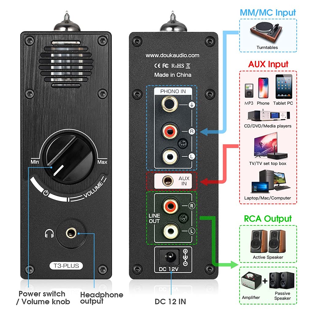 XXXDXDP Mini Vacuum Tube Preamp MM/MC Phono Stage for Turntables Pre-Amplifier Desktop Headphone Amp