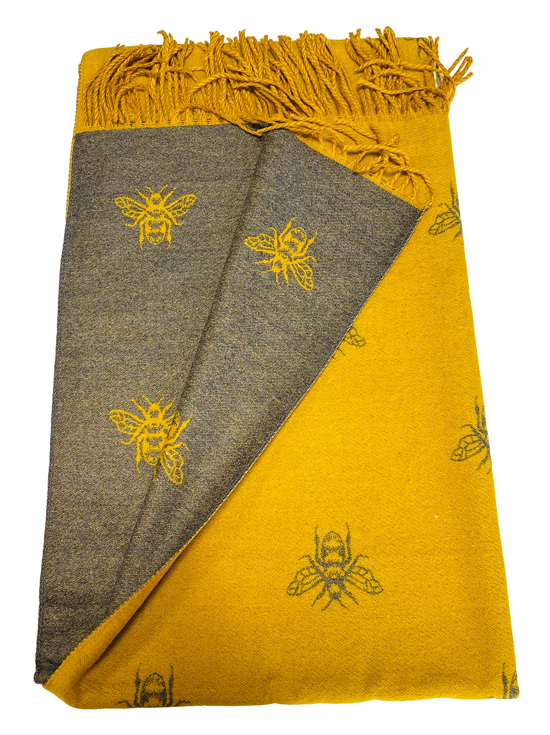 Tibet BUMBLE BEES SUPER SOFT MUSTERD SCARF WITH BEAUTIFUL TASSELS REVERS ABLE SOFT AND WARM SCARF, Yellow