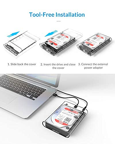 ORICO 3.5 Hard Drive Enclosure 5Gbps Tool Free Transparent Computer External Hard Drive Enclosure for 3.5/2.5 SSD/HDD Up to 16TB-3139U3