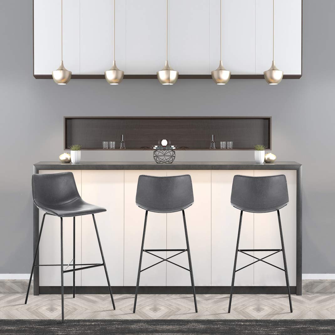 POLY & BARK Paxton 29β Bar Stool in Grey, Set of 3