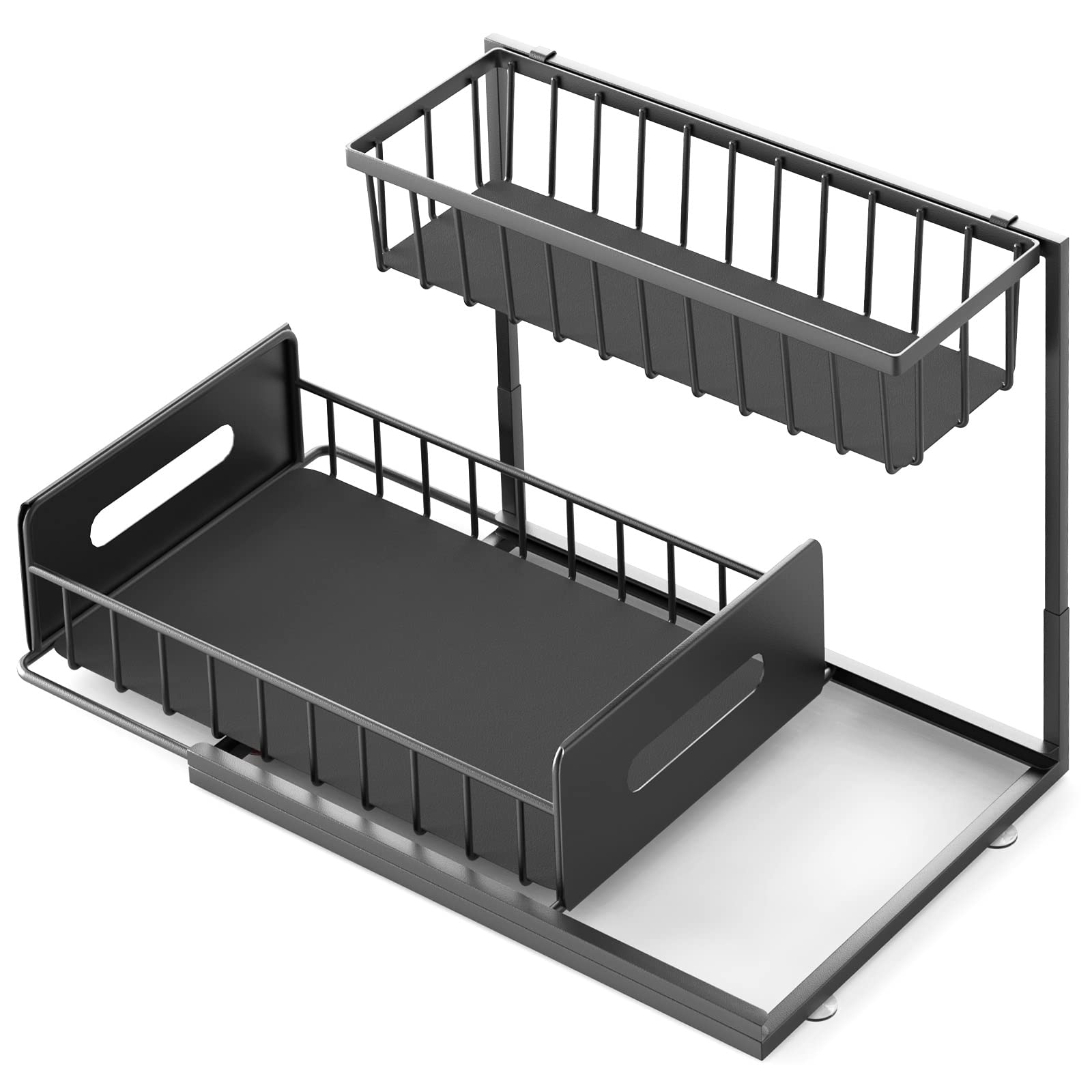 Tochek Under Sink Organizers and Storage, 2 Tier L-shaped Sliding Bathroom Organizer and Storage, Multi-purpose Pull Out Under Sink Organizer for Kitchen Bathroom, Black
