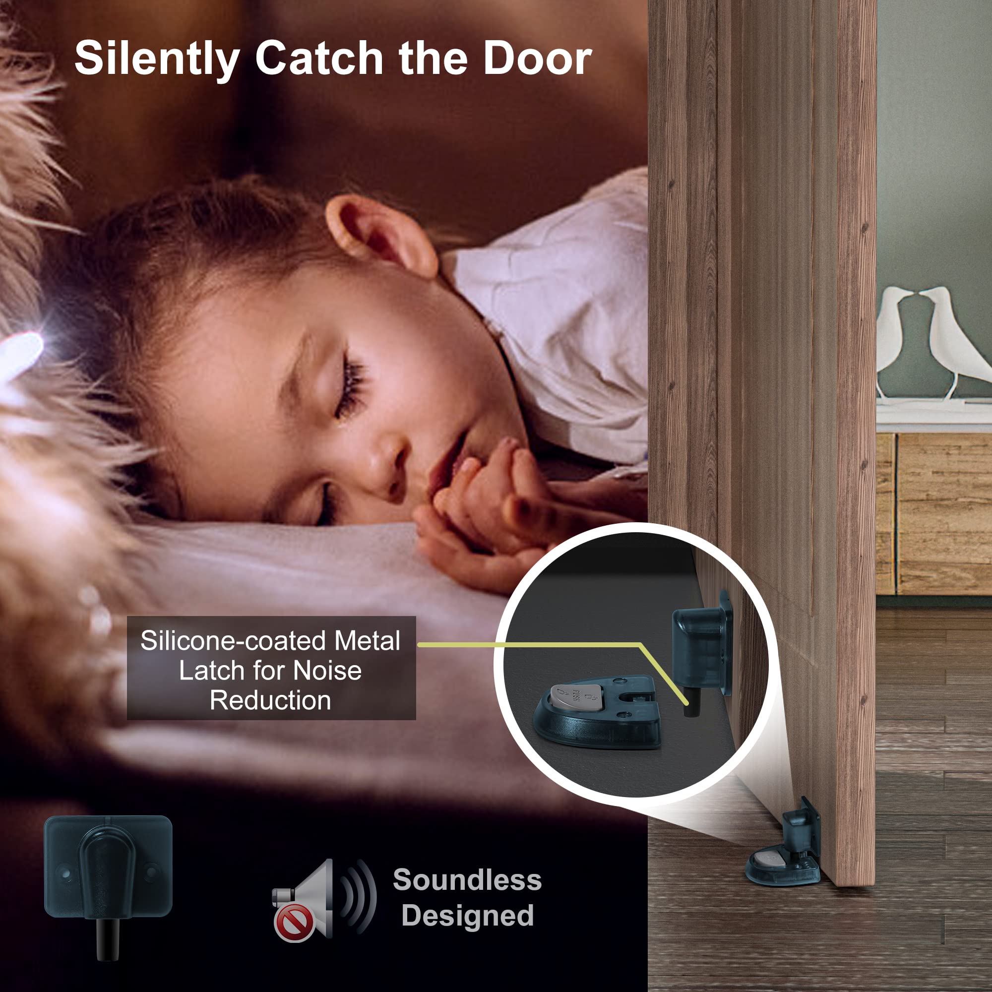 MOSECYOU Door Stoppers to Keep Door Open, Door Holder, Mechanical Doorstop with Lock Feature, Noiseless and Minimalist (2 Pack, Light Black)