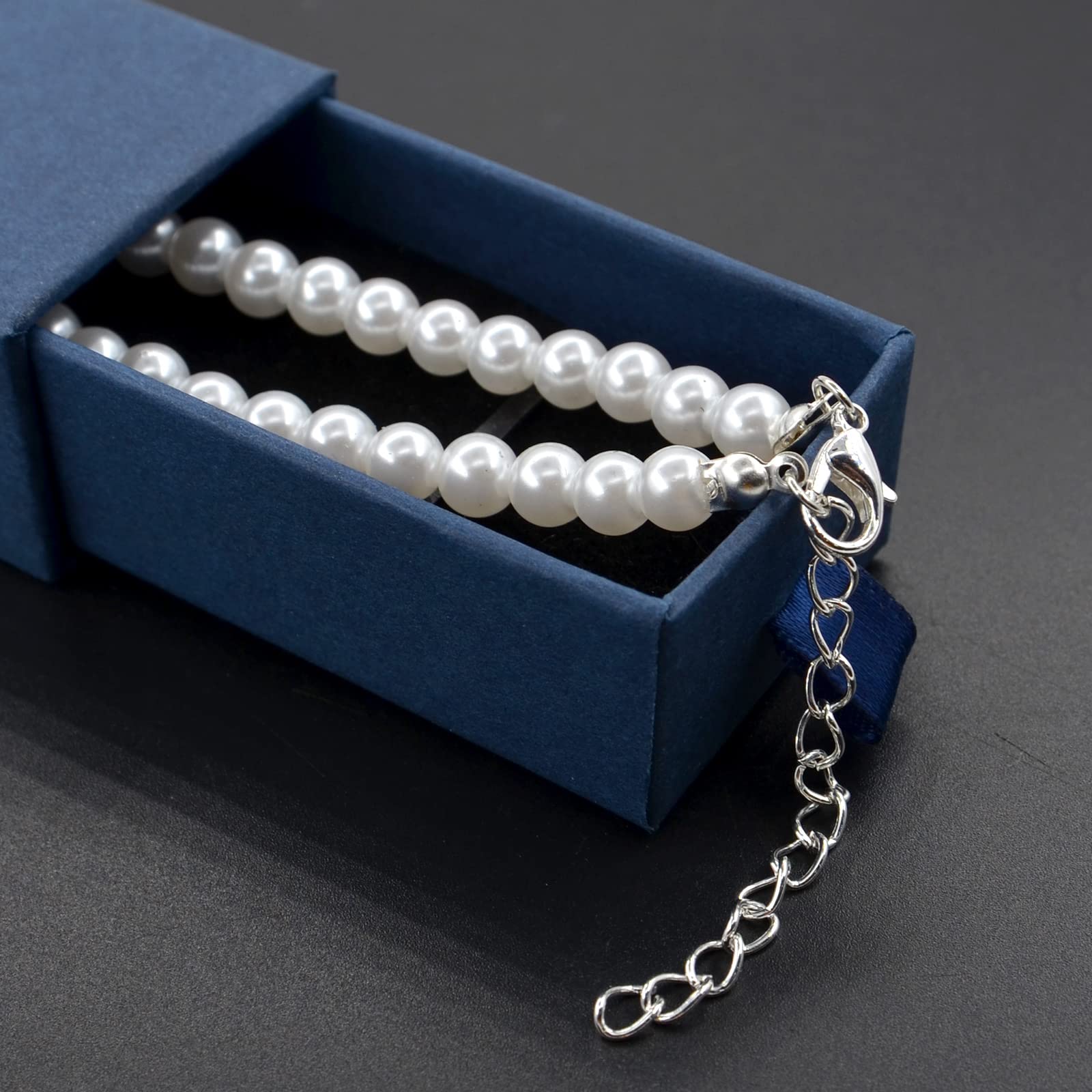 White Round Pearl Bead String Necklace for Men and Women - Imitation Pearl Choker Necklace Pearl Necklace White (8mm)