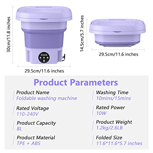 Portable Washing Machine and Dryer Combo, 8L Mini Folding Washing Machine Portable with Disinfection Function, Small Portable Washer and Dryer Combo for Apartments, Dorm, Camping, RV, Travel Laundry