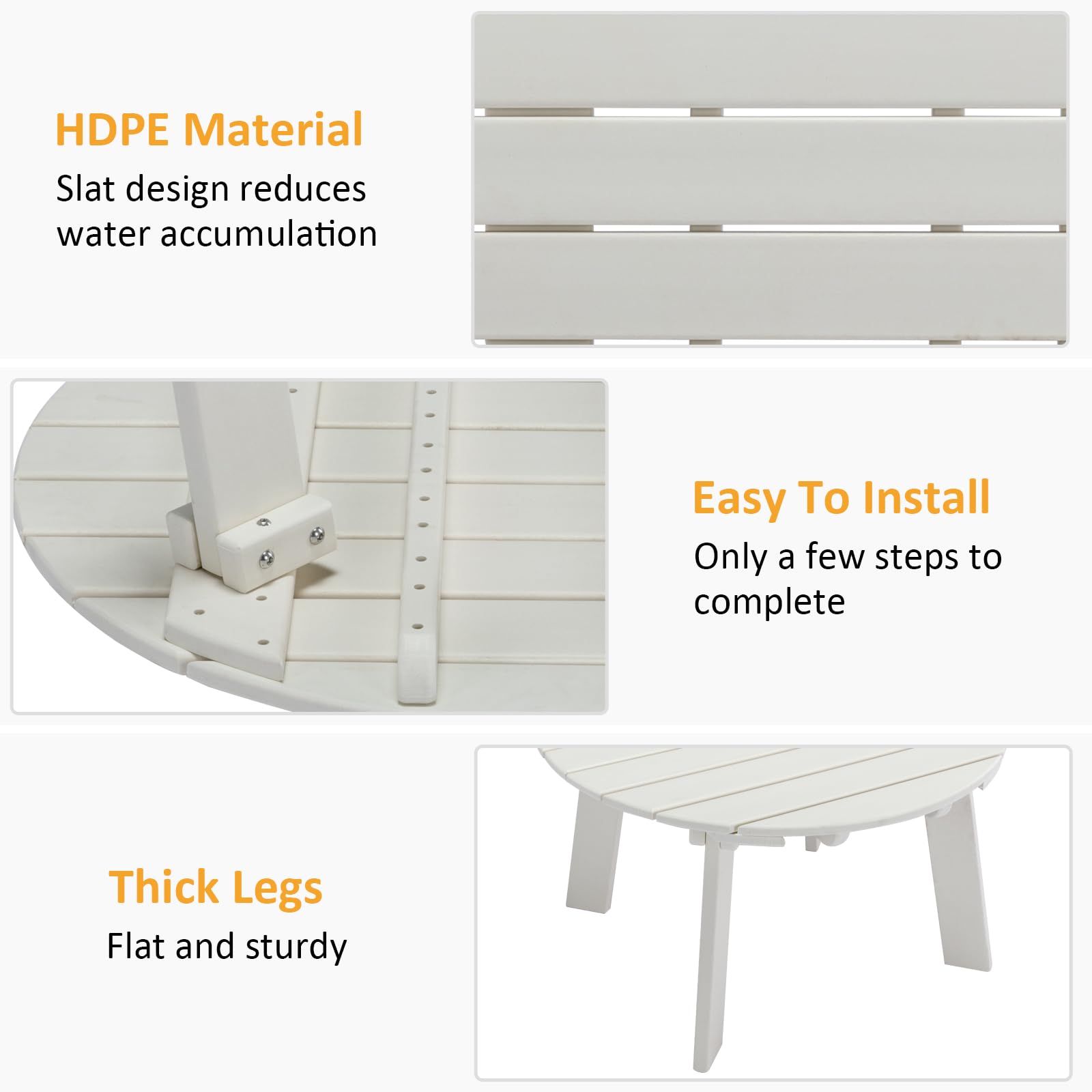 MINPINSER Outdoor Round Coffee Table, Adirondack Patio Coffee Table, Outdoor Large Side Table for Balcony Lawn (White)