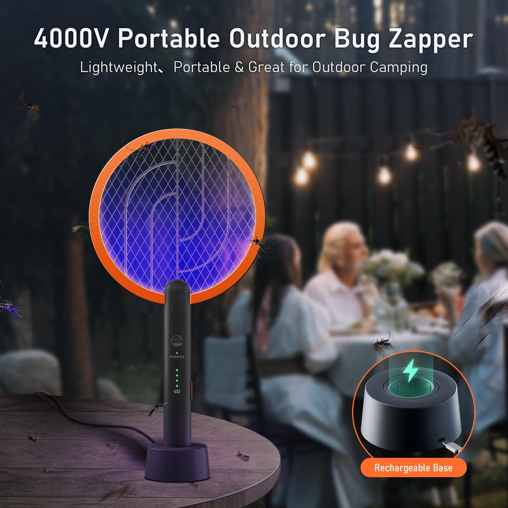 Mosiller Electric Fly Swatter Racket, 2 in 1 Rechargeable Bug Zapper with 3 Layer Protection, USB Charging Fly Zapper & 4000 Volt Purple Light Mosquito Swatter for Indoor and Outdoor
