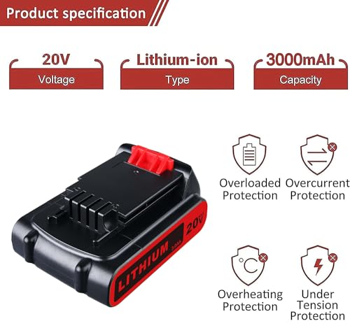 VANON 3.0Ah LBXR20 Replacement for Black and Decker 20V Lithium Battery Compatible with Black & Decker 20v Lithium Battery LB20 LBX20 LST220 LBXR2020-OPE LBXR20B-2 LB2X4020 Drill Cordless Tools 2Pack