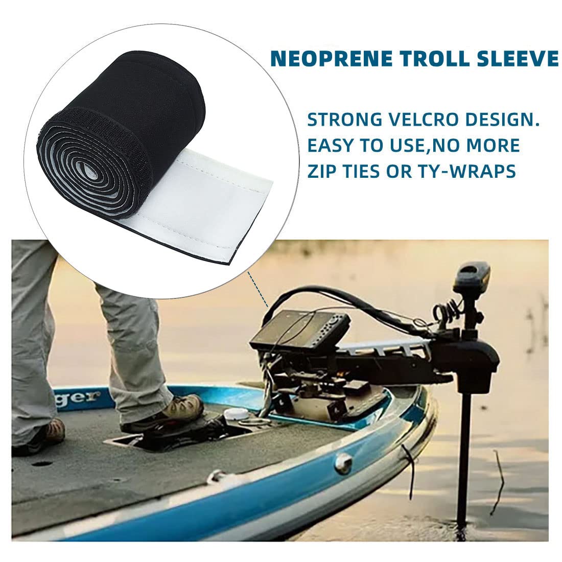 Taruimoo trolling motor wire extension、Cable Management Sleeve, Cuttable Neoprene Troll Sleeve,for Management to Hide and Cover Wire and Extension Cords - Black/White 60in (1-Pack)