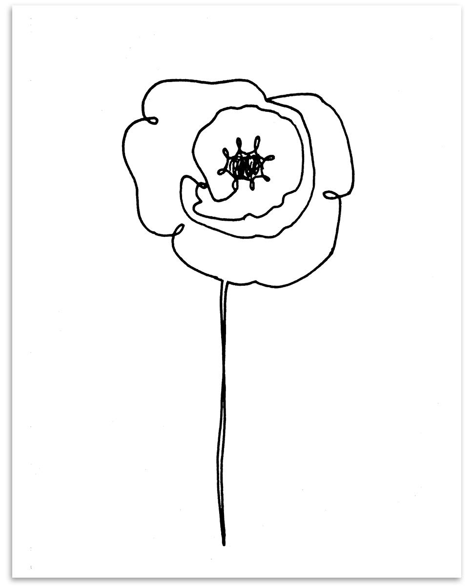 Poppy Flower Wall Art - 11x14 Unframed, Minimalist Black & White Decor Print - Makes a Great Gift Under $15 for Botanical, Floral Lovers