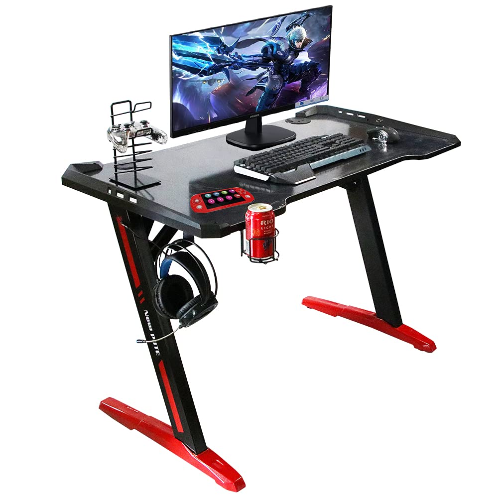 N /A NEWPUTE Office Gaming Desk 43.31"x23.62" Z Shaped Home Office PC Computer Table with LED Lights Controller Stand Cup Holder Headphone Hook for E-Sport Racing Gamer Pro Gift…