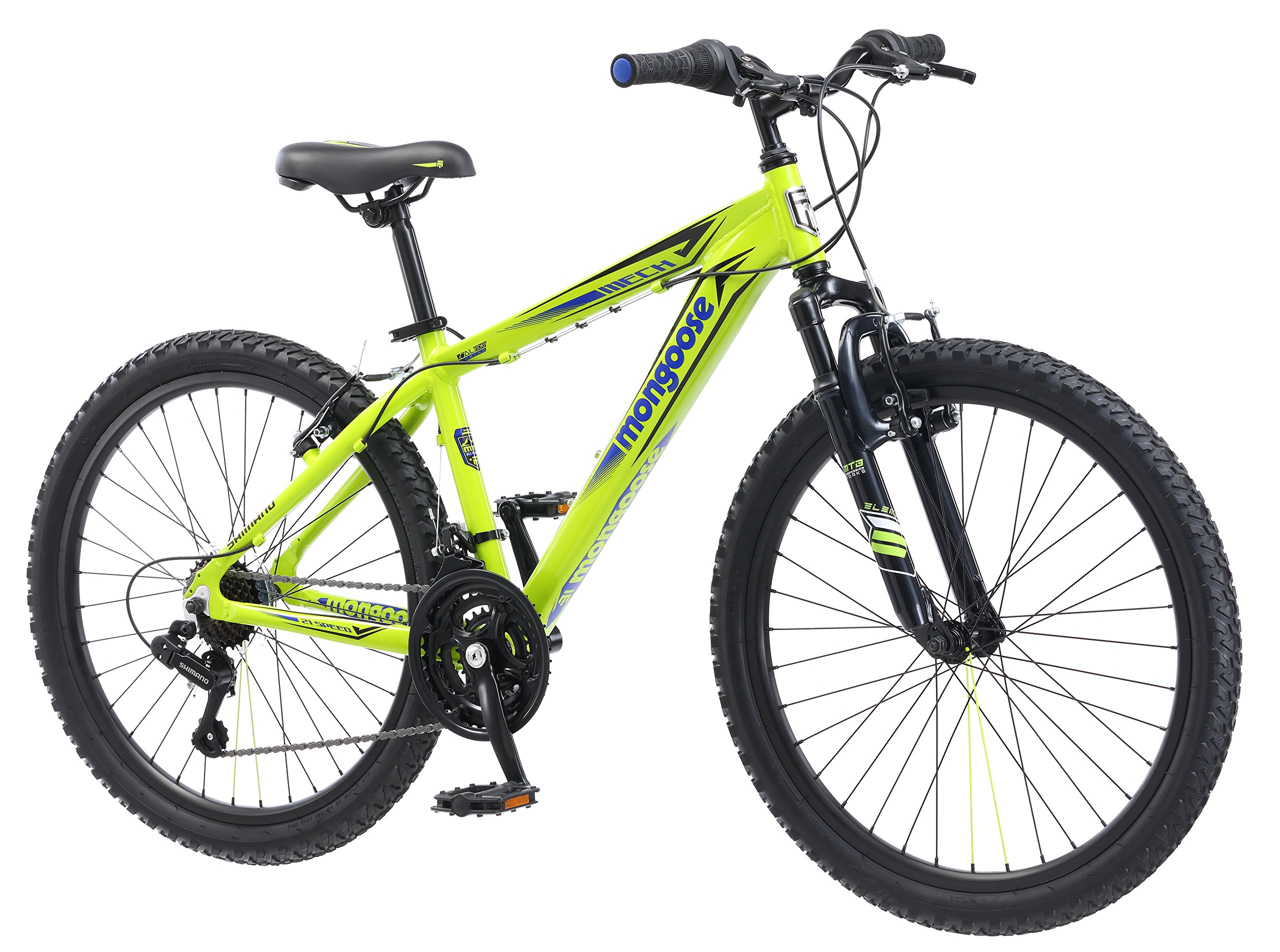 Mongoose Boys Mech Mountain Bicycle, 13"/One Size, Bright Green, 24-Inch Wheels