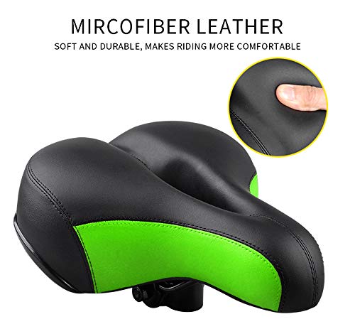 Oversized Bike Seat,Comfortable Univeral Replacement Bicycle Saddle- Giant Reflective Strap/Waterproof Breathable Leather/Extra Padded Memory Foam for Men/Women