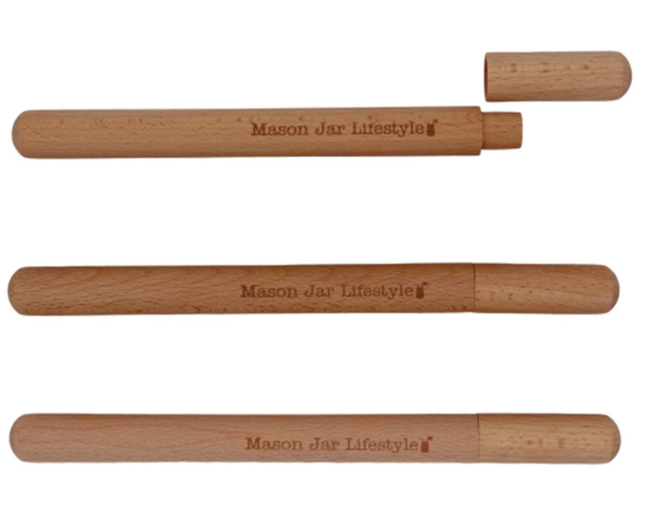 Wood Reusable Straw Carrying Case by Mason Jar Lifestyle - Fits Up To 10" Long and 12mm Wide Straws (3 Pack)