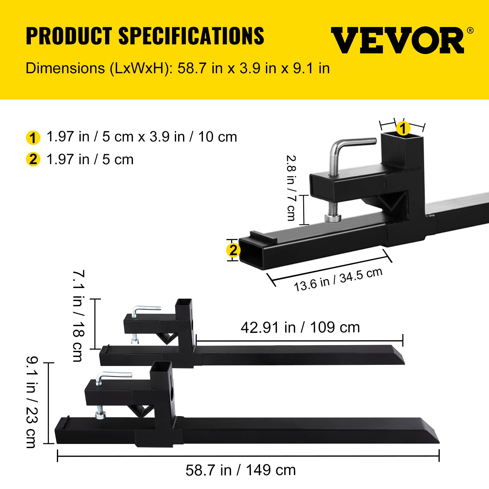 Mophorn Pallet Forks 42.9" 4000 Lbs Max, Clamp On Tractor Bucket Forks 58.7" Total Length, Heavy Duty Front Loader Forks, Fork Attachment for Skid Steer,Loader Bucket