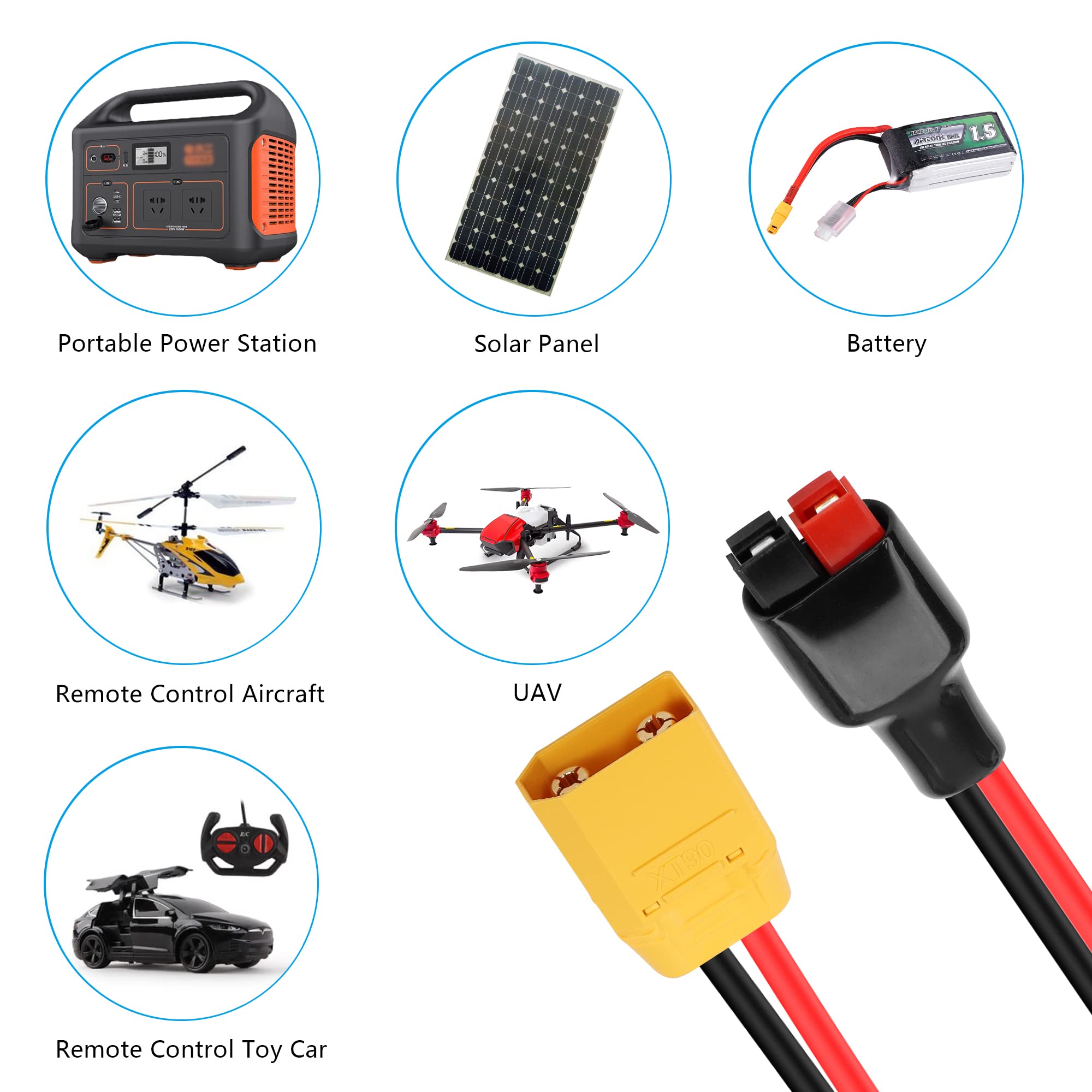 PNGKNYOCN 45A Connector to XT90 Short Cable,12AWG XT90 Male Plug to Solar Panel Connector Conversion Cable for Portable Power Station,Solar Panel(0.3M)