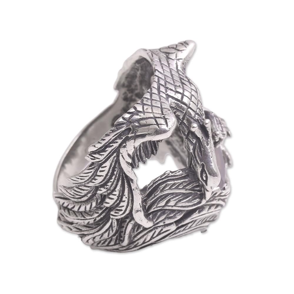 NOVICA Artisan Handcrafted .925 Sterling Silver Garnet Cocktail Ring Phoenix Red Indonesia Animal Themed Birthstone Bird 'Phoenix Flare'