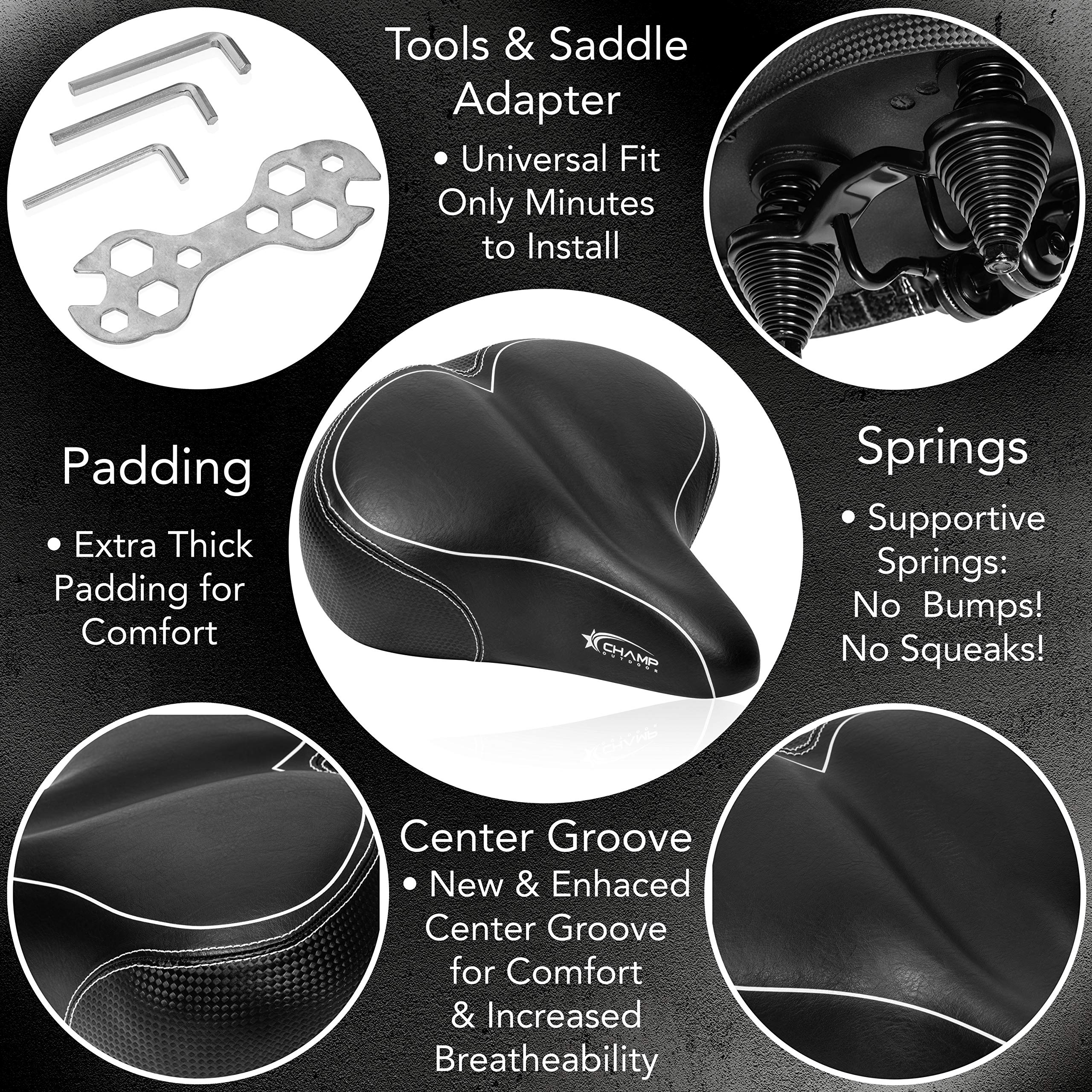 Oversized Comfortable Bike Seat β Comfort Cushion Replacement Bicycle Saddle β Universal Fit for Outdoor Bike and Beach Cruiser Bikes - Indoor Spin and Stationary Bikes β Wide Soft Padded Bike Saddle