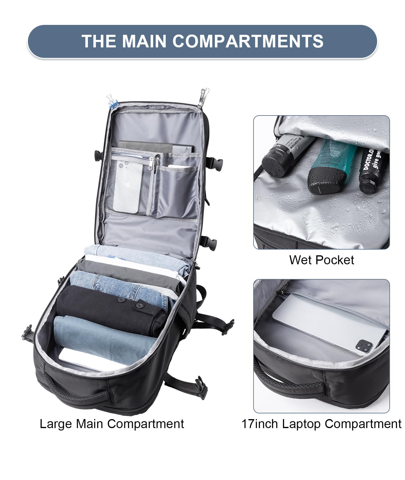 MOYYI Large Travel Backpack for Women 40L Carry on Fit 17inch Laptop Airplanes Approved Personal Item Size Suitcase for Daypack Hiking