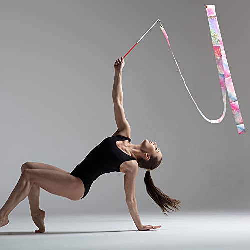 Pcs 6.6Ft Gymnastics Ribbon Rainbow Rhythmic Dance Ribbon Streamers Wands Rods for Artistic Dancing