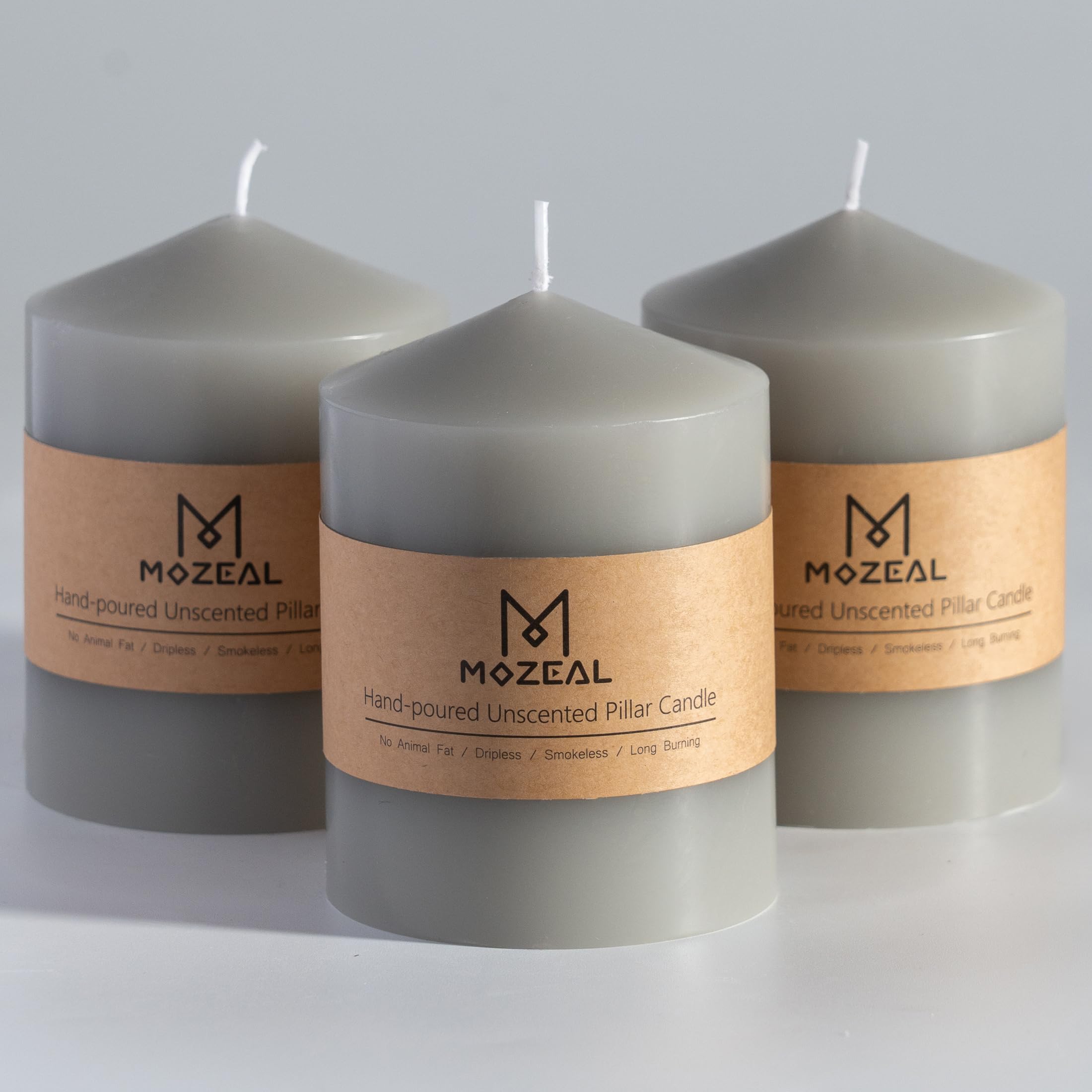 MOZEAL 3" x 4" Hand-Poured Unscented Blue Pillar Candles,Dripless Candles Set of 3,Smokeless,Clean Burning,Approx 60 Hours Burn Time,Wedding,Dinner,Christmas and Home Decor(3 Inch Width Series)