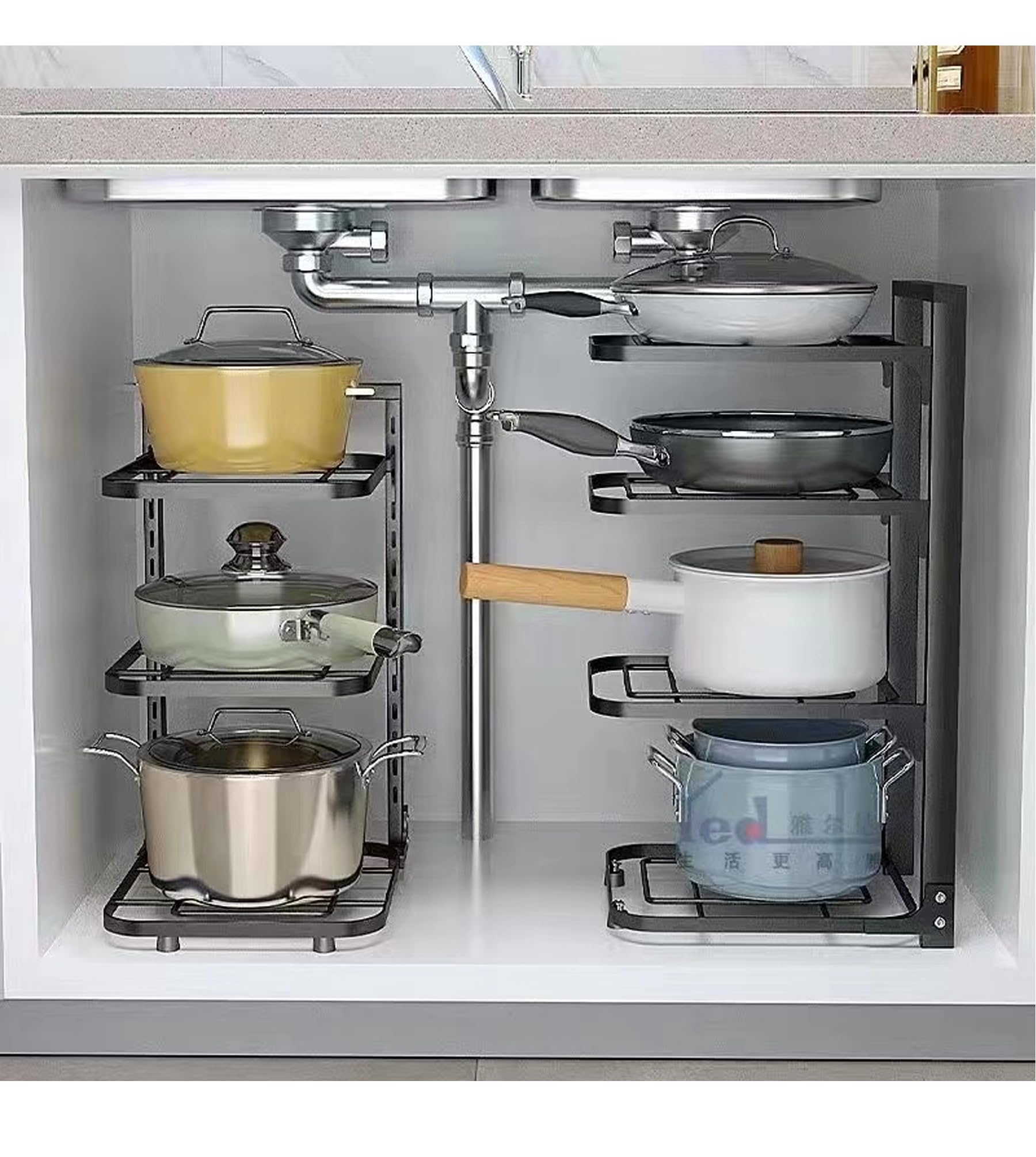 Pot and Pan Organizer for under Cabinet Baking Pan Organizer Rack Pot Rack Pot Organizer Pot and Pan Rack Pan Storage Pot Lid Pan Holder under Sink For Kitchen Organization (3 Tier)