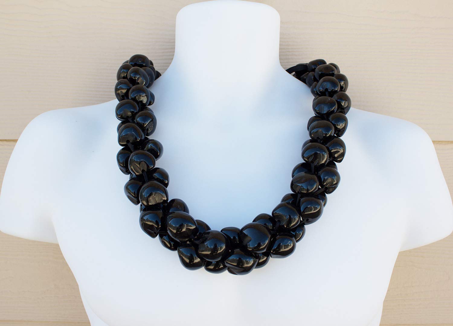 Rainview Creations Hawaiian Jewelry Necklace Genuine Natural Deluxe Kukui Nuts Leis (Black Color)