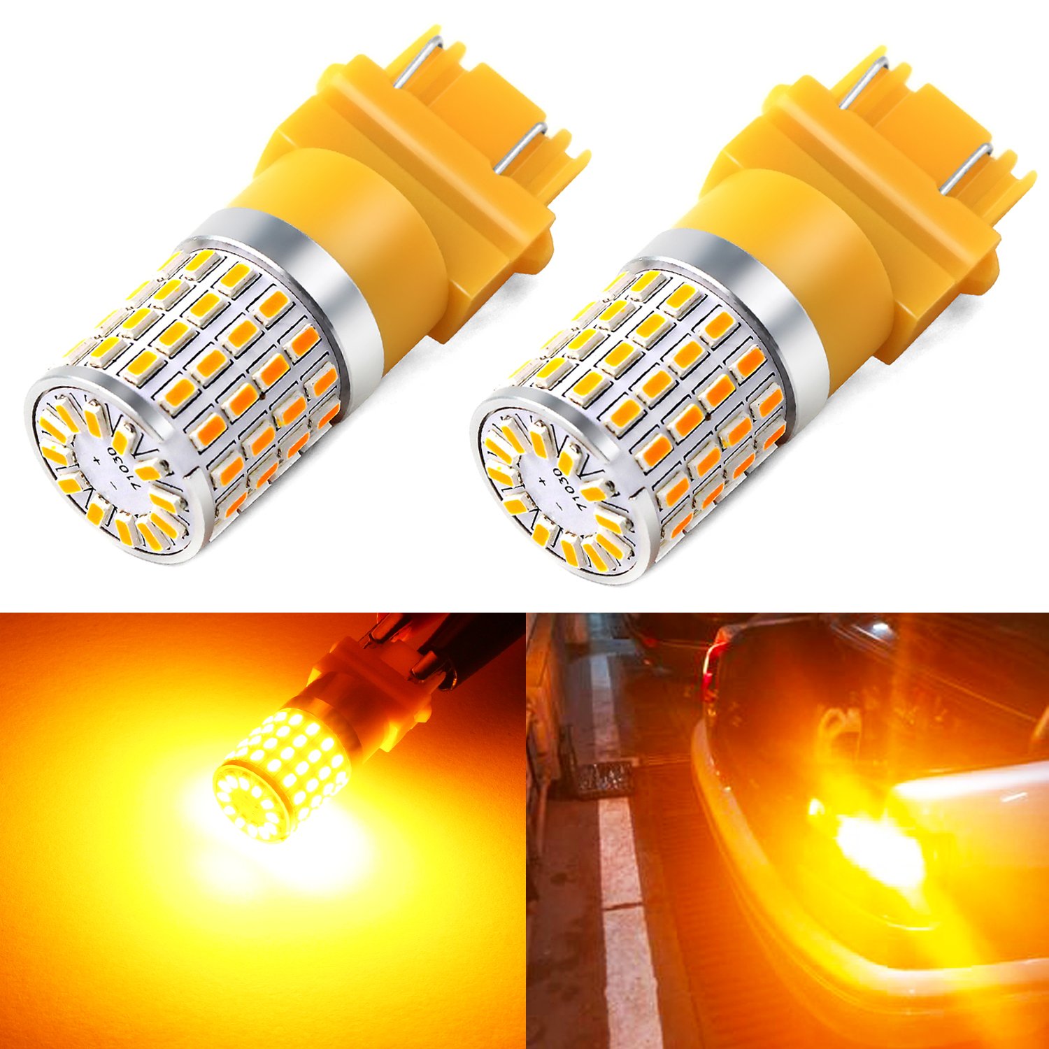 PHINLION 3157 LED Bulb Amber Yellow Super Bright 3156 3056 3457 4057 4157 Turn Signal Bulbs for Front Rear Blinker Parking DRL Side Marker Lights, Pack of 2