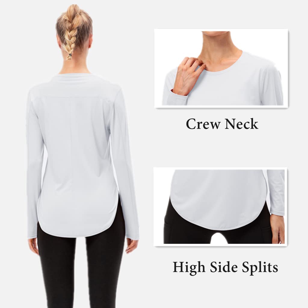 Women's Long Sleeve Shirts UPF 50+ Shirts UV Protection Lightweight Running Sport Workout Tops White M
