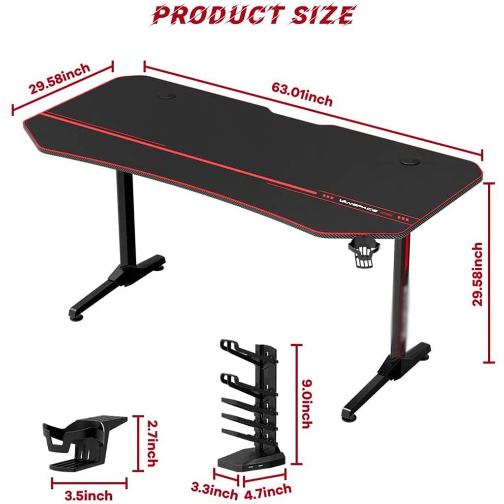 n/a 63 Inch Gaming Desk E-Sports Computer Table PC Desk Gamer Tables Workstation with USB Gaming Handle Rack