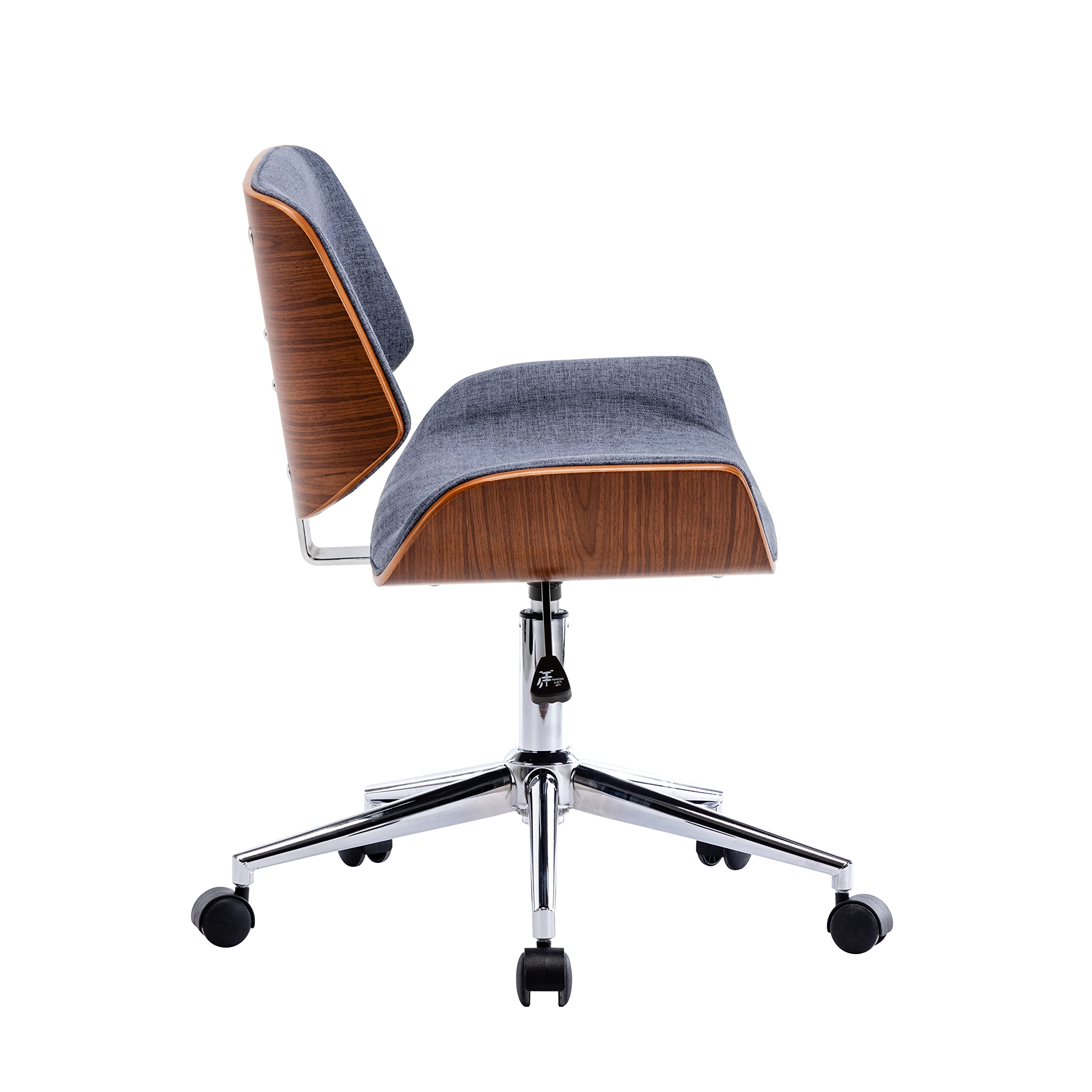 Porthos Home Nadia Office Chair, Awesome Bentwood Style Seat, Soft Fabric Upholstery, Sturdy Chrome Base with Roller Wheels, 360 Degree Swivel, Height Adjustable