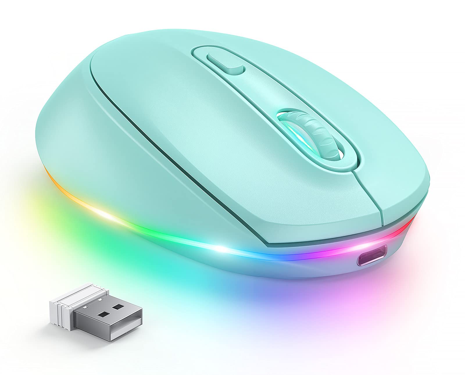 seenda Wireless Mouse, Rechargeable Light Up Mouse for Laptop, Small Cordless Mice with Quiet Click LED Rainbow Lights for PC Computer Kids Chromebook Windows Mac,Mint