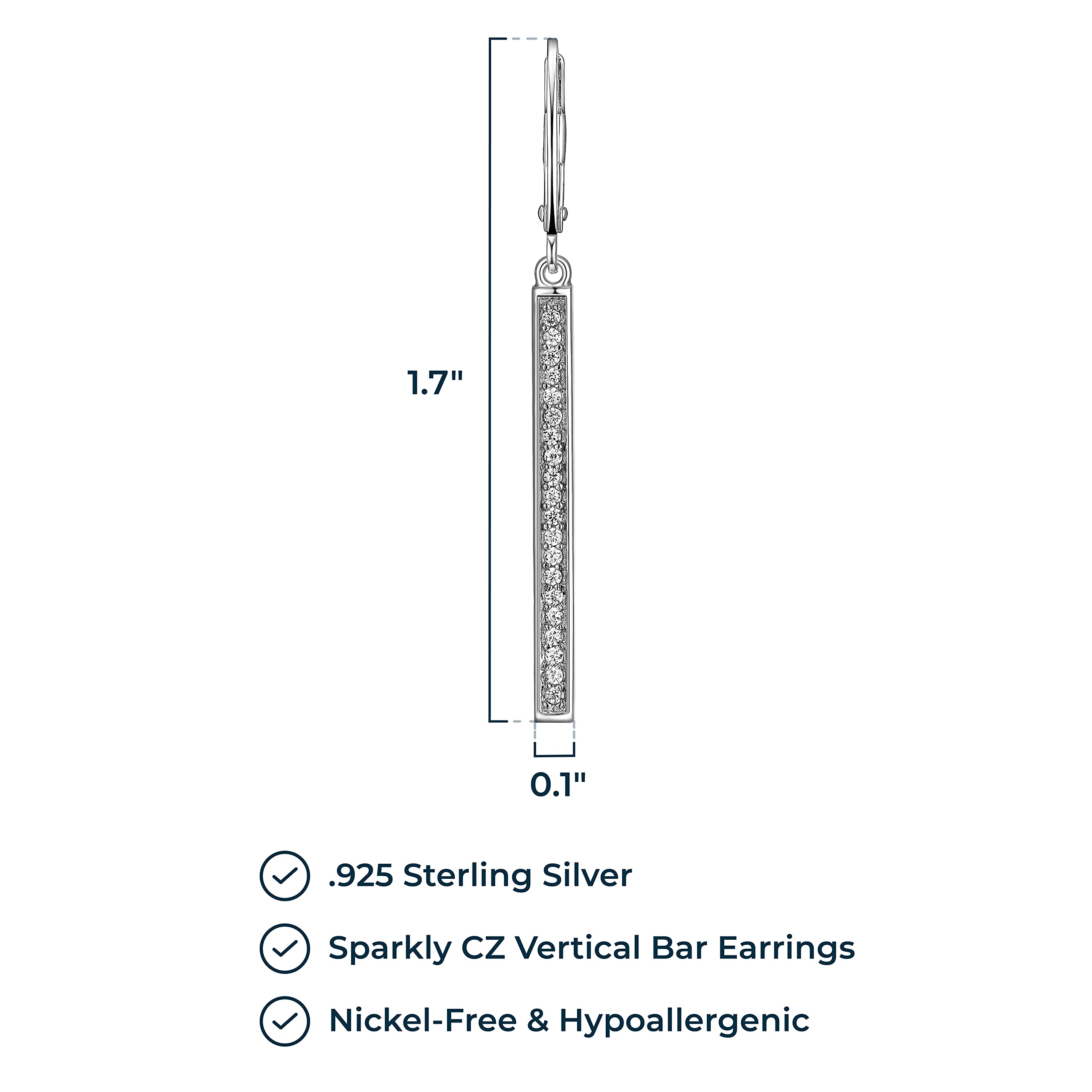 MORGAN & PAIGE .925 Sterling Silver Cubic Zirconia Vertical Bar Drop Earrings 1-3/4" Linear Dangle Earrings For Women
