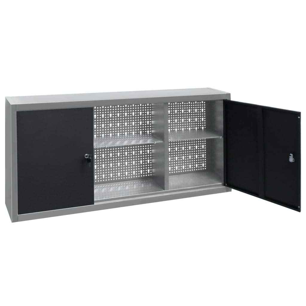 NusGear Wall Mounted Tool Cabinet Industrial Style Metal Gray and Black, Material: Metal -366