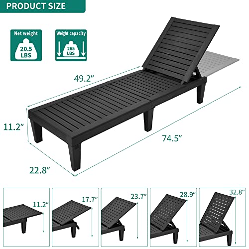YITAHOME Chaise Outdoor Lounge Chairs with Adjustable Backrest, Multi-Functional Patio Loungers Easy Assembly & Lightweight, Waterproof Poolside Chaise Lounge with 265lbs Capacity - Black