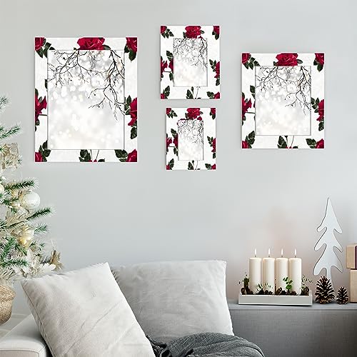POFATO Red Rose Art Pattern 5x7 Picture Frame Wood Photo Frame for Tabletop Display Wall Mount Picture Frame Display 5 x 7 Inch Photo Wall Decor Home Gift Frames