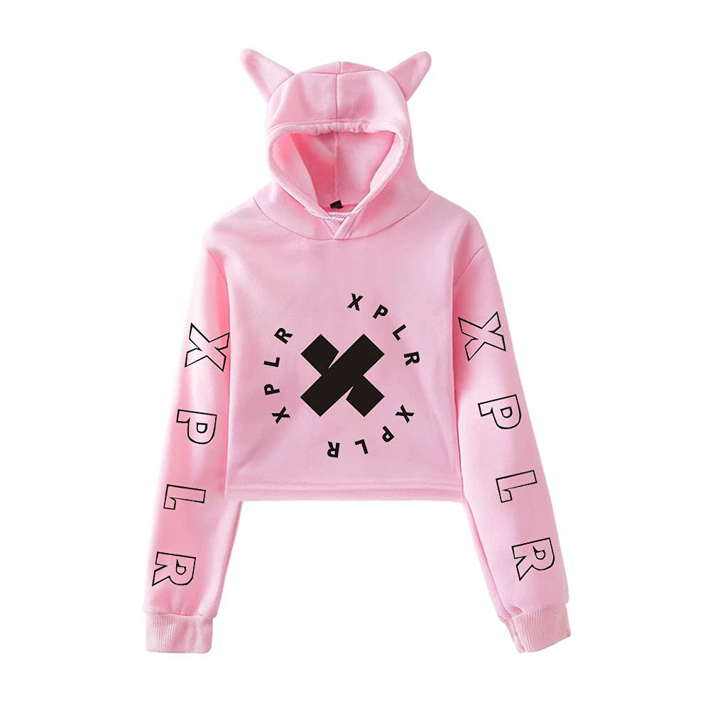 New Sam and Colby Hoodie XPLR Printed Lovely Women's Pullover Cat Ears Hoodie Cropped Top Print Hoodies (A34412-5,M)