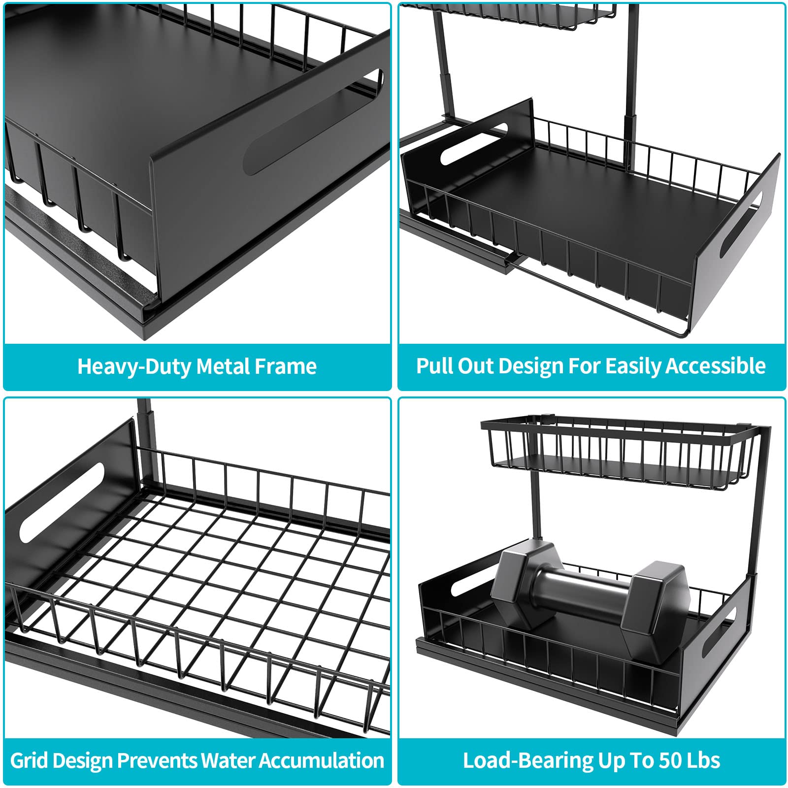 Under Sink Organizer, Pull Out Cabinet Organizer 2 Tier Slide Out Sink Shelf Cabinet Storage Shelves,Under Bathroom Cabinet Storage, Multi-Use for Under Kitchen Bathroom Sink Organizers and Storage