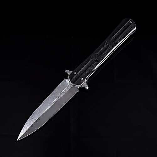 TACRAY Unique Folding Camping Knife, One-hand Operated Hunting Knife (NOT a Flick Knife), Pocket Clip Knife with Durable Handle (G10) and Single-edged Sharp Blade