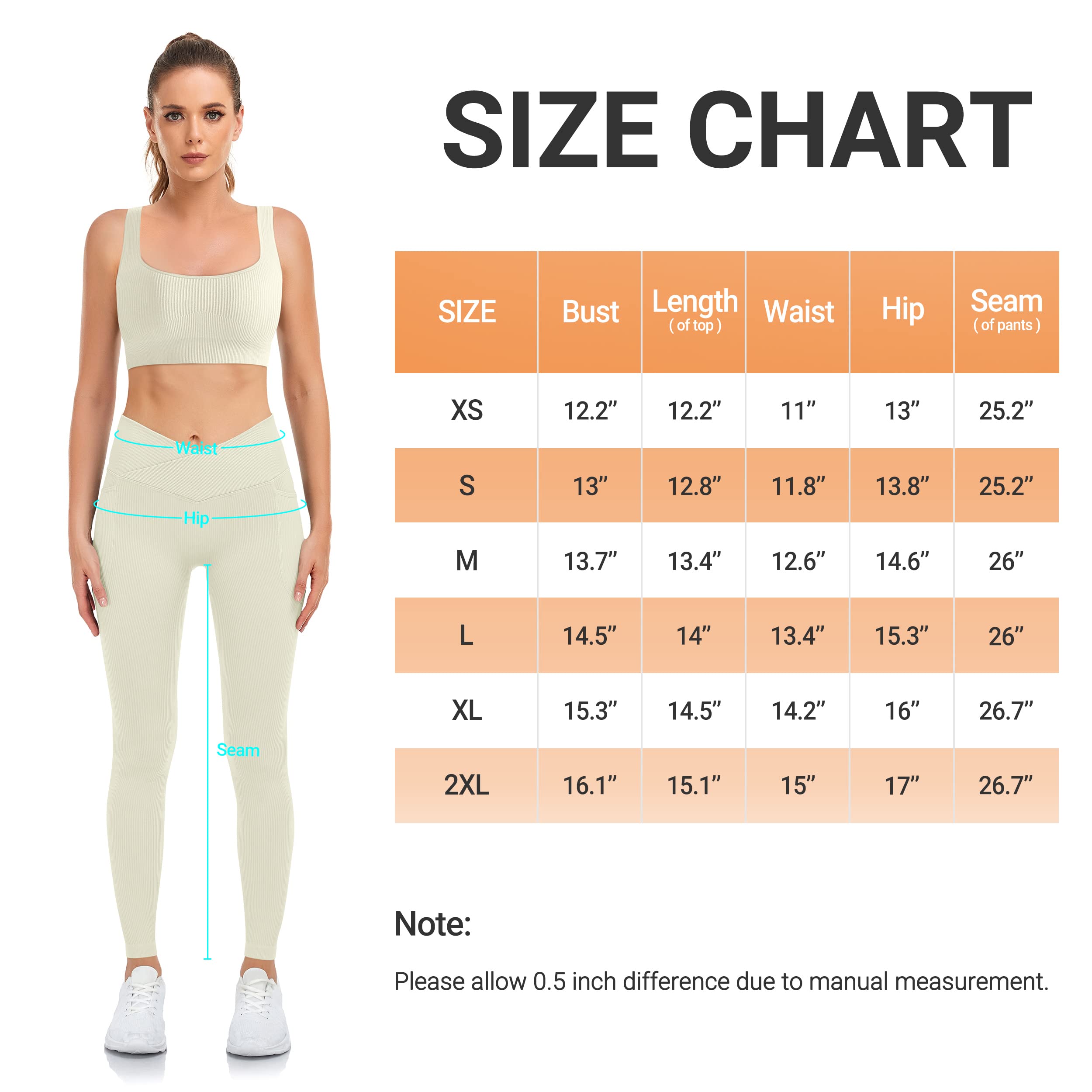 Women's Yoga Workout Seamless Sets with Ribbed,2 Piece Set with Ribbed Scooped Neckline Top