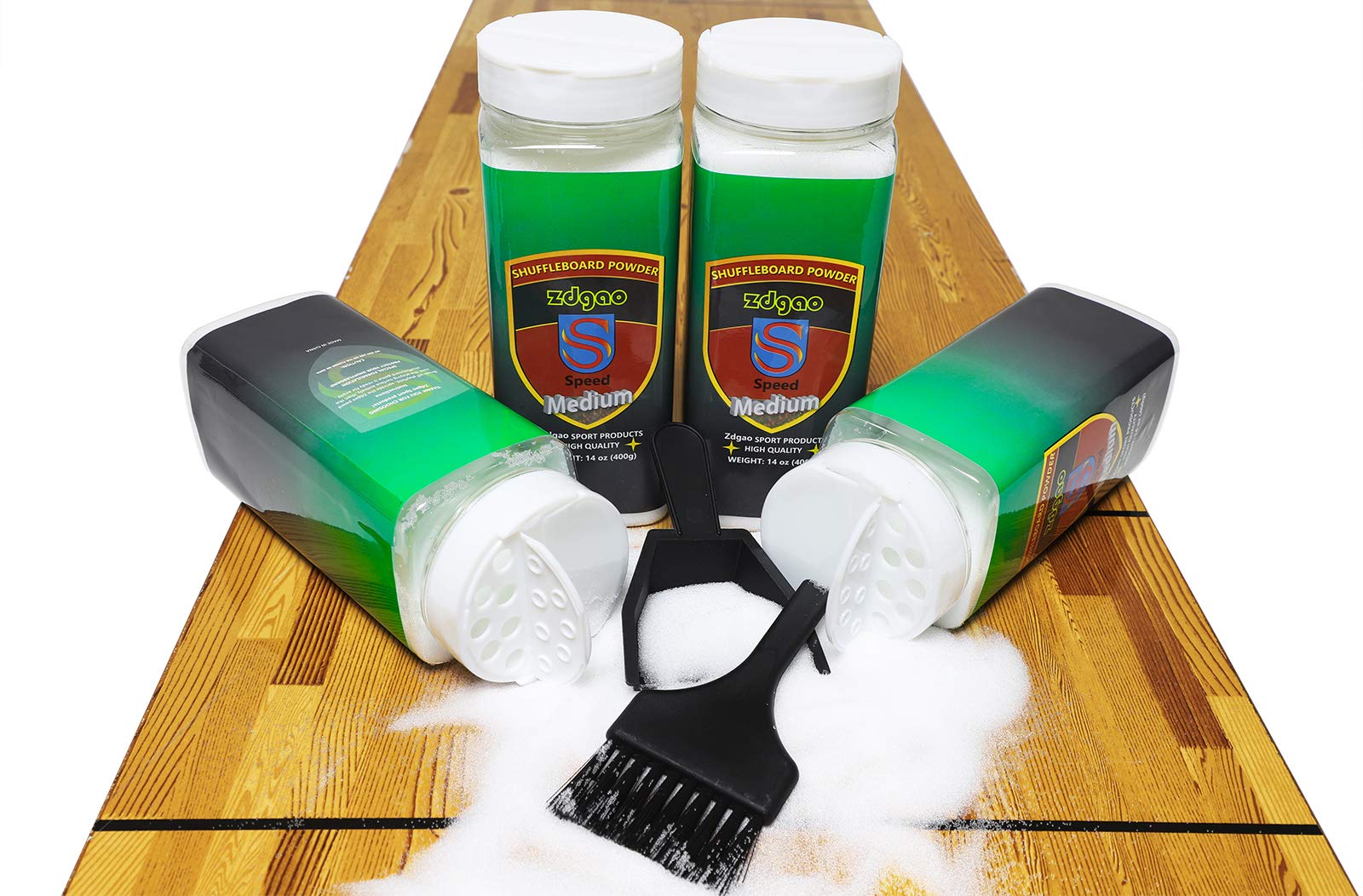 Shuffleboard Wax - Shuffleboard Sand 4 Pack with Mini Brush and Dustpan Set (4 x 14oz)