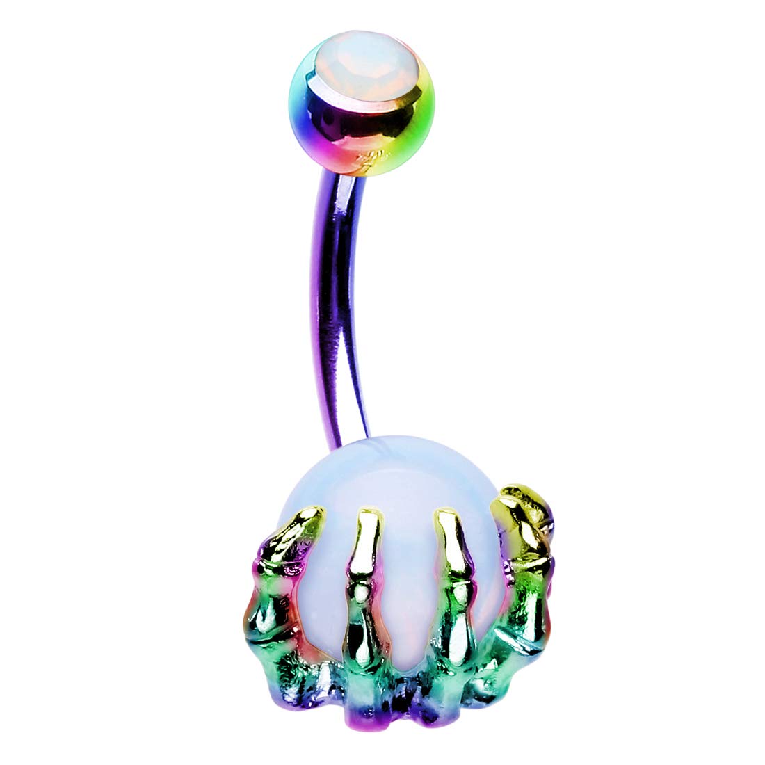 OUFER 14G Stainless Steel Navel Rings Skull Hand with Gem Ball Belly Button Rings Belly Rings Body Piercing