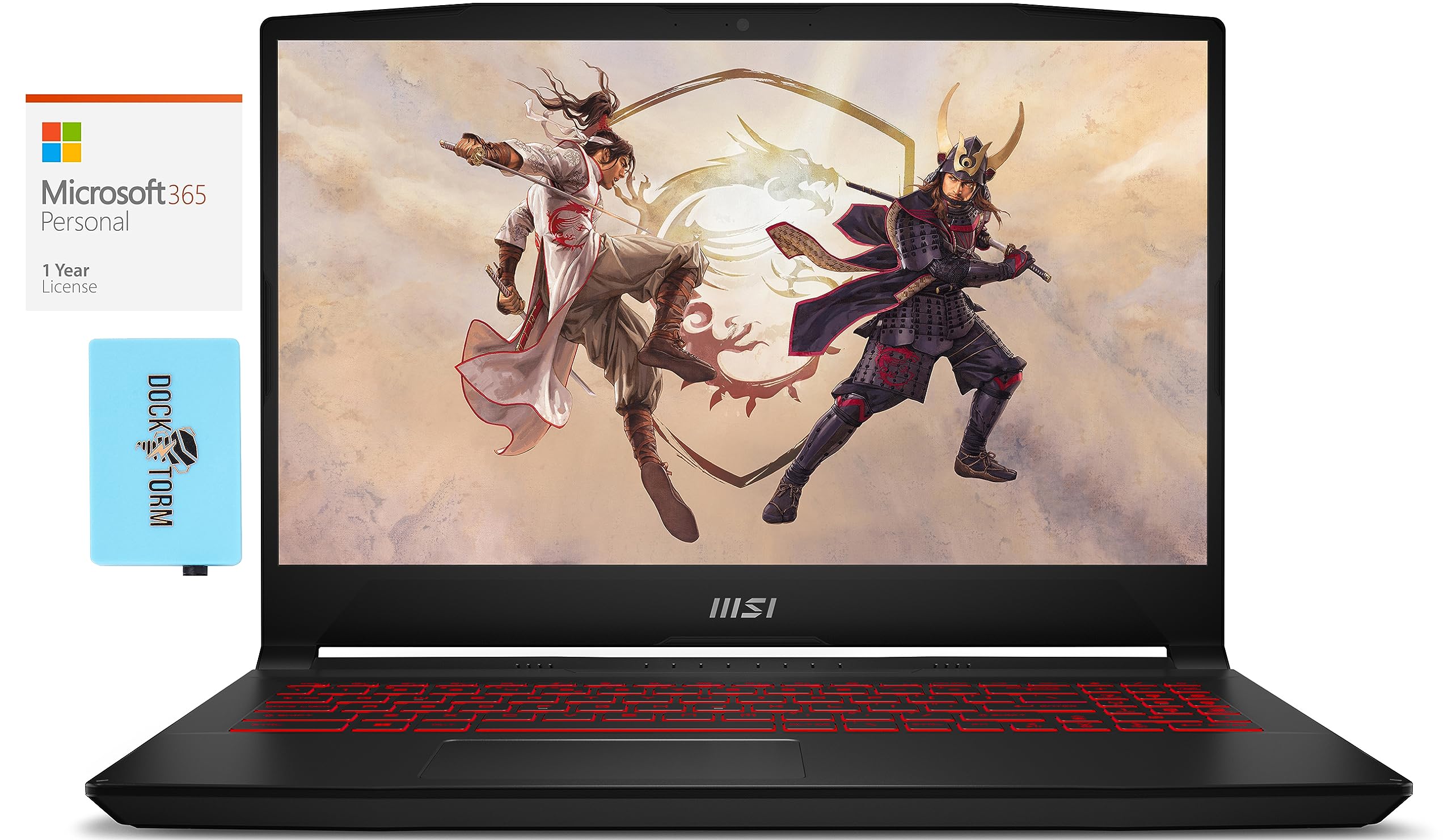MSI Katana GF66 Gaming Laptop (Intel i7-12700H 14-Core, 64GB RAM, 2x8TB PCIe SSD RAID 0 (16TB), GeForce RTX 3060, 15.6" 144Hz Win 10 Pro) with MS 365 Personal, Dockztorm Hub